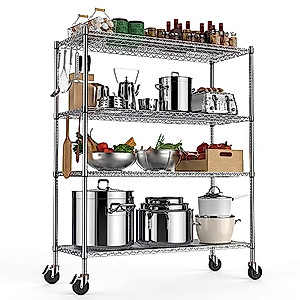 Leteuke Wire Shelving Unit with Wheels, NSF Certified 4 Tier Adjustable Storage Shelves 60"×24"×72", 2400LBS Heavy Duty Shelving Commercial Grade Metal Storage Utility Rack for Kitchen Garage, Chrome