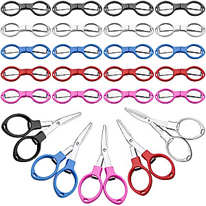 25 Pcs Folding Scissors Mini Travel Scissors Stainless Steel Portable Scissors Glasses Shaped Anti Rust Sewing Cutter Shear for Travel School Office, 5 Colors