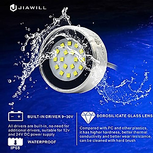 Jiawill Boat Drain Plug Light Smart Control System Use Out of Water DC 9~32V 316L Stainless Steel (Blue)