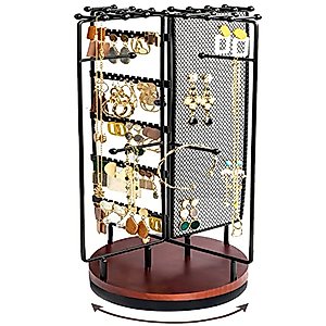 ProCase Jewelry Holder Organizer Earring Stand with 28 Necklace Hooks, 360 Rotating Necklace Holder Earrings Storage Rack Jewelry Tower Bracelet Holder, Holds More than 100 Pairs Earrings -Black