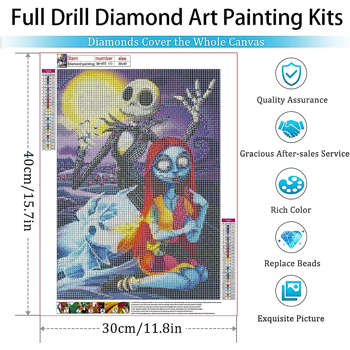 GemZono 4 Pack Diamond Painting Kits for Adults DIY 5D Jack&Sally Halloween Diamond Art Paint with Round Diamonds Full Drill Nightmare Gem Art Painting Kit for Home Wall Decor Gifts(12x16inch)