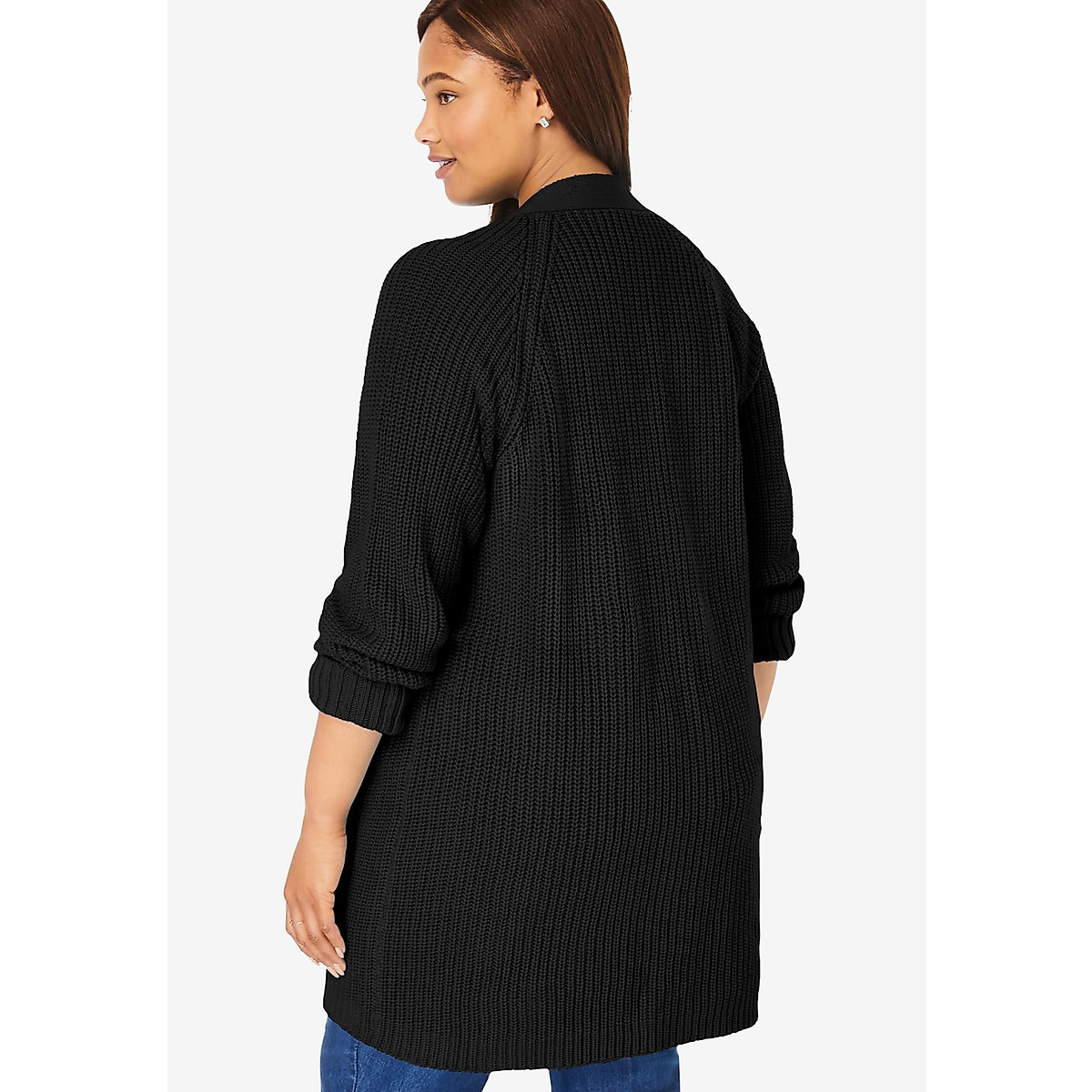 Woman Within Women's Plus Size Button-Front Shaker Cardigan - 3X, Black