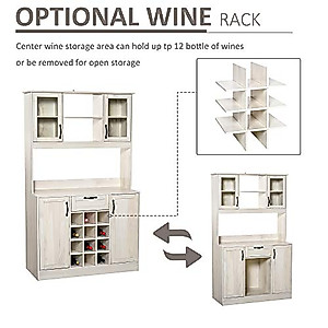 HOMCOM Kitchen Buffet with Hutch Cupboard with Utility Drawer, 4 Door Cabinets, and Optional 12-Bottle Wine Storage, White