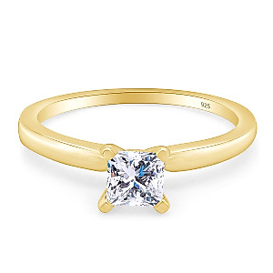 Jewel Zone US Princess Cut White Cubic Zirconia Anniversary Solitaire Ring in 14k Gold Over Sterling Silver (0.25 Carat)