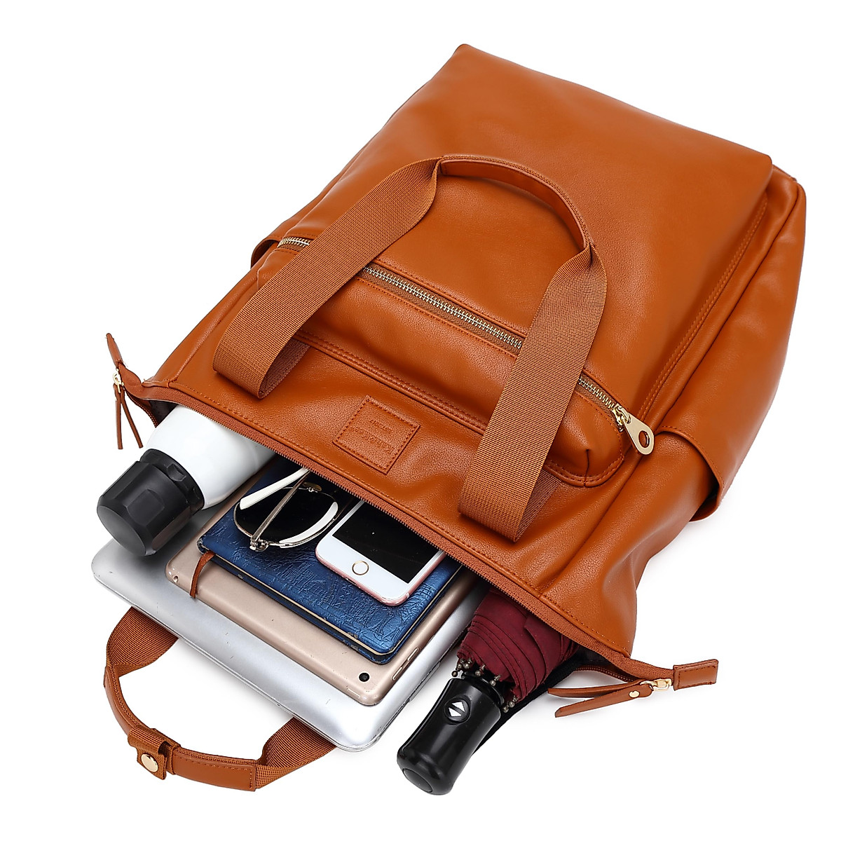 Kah&Kee Feaux Leather Convertible Backpack Tote Bag Casual Travel Daypack 2way for Women Man (Black)