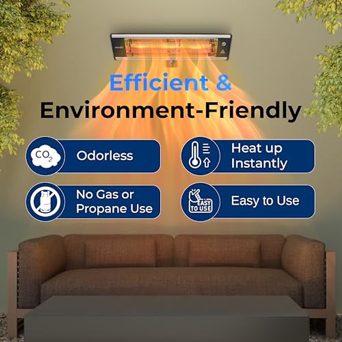 SereneLife Infrared Outdoor Electric Space Heater, Wall Mounted Heater, 1500 W, Electric Patio Heater w/ Remote Control 26" x 8" for Restaurant, Patio, Backyard, Garage, Decks Black