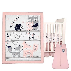 Lambs & Ivy Forever Friends 4-Piece Nursery Crib Baby Bedding Set - Blue, Pink
