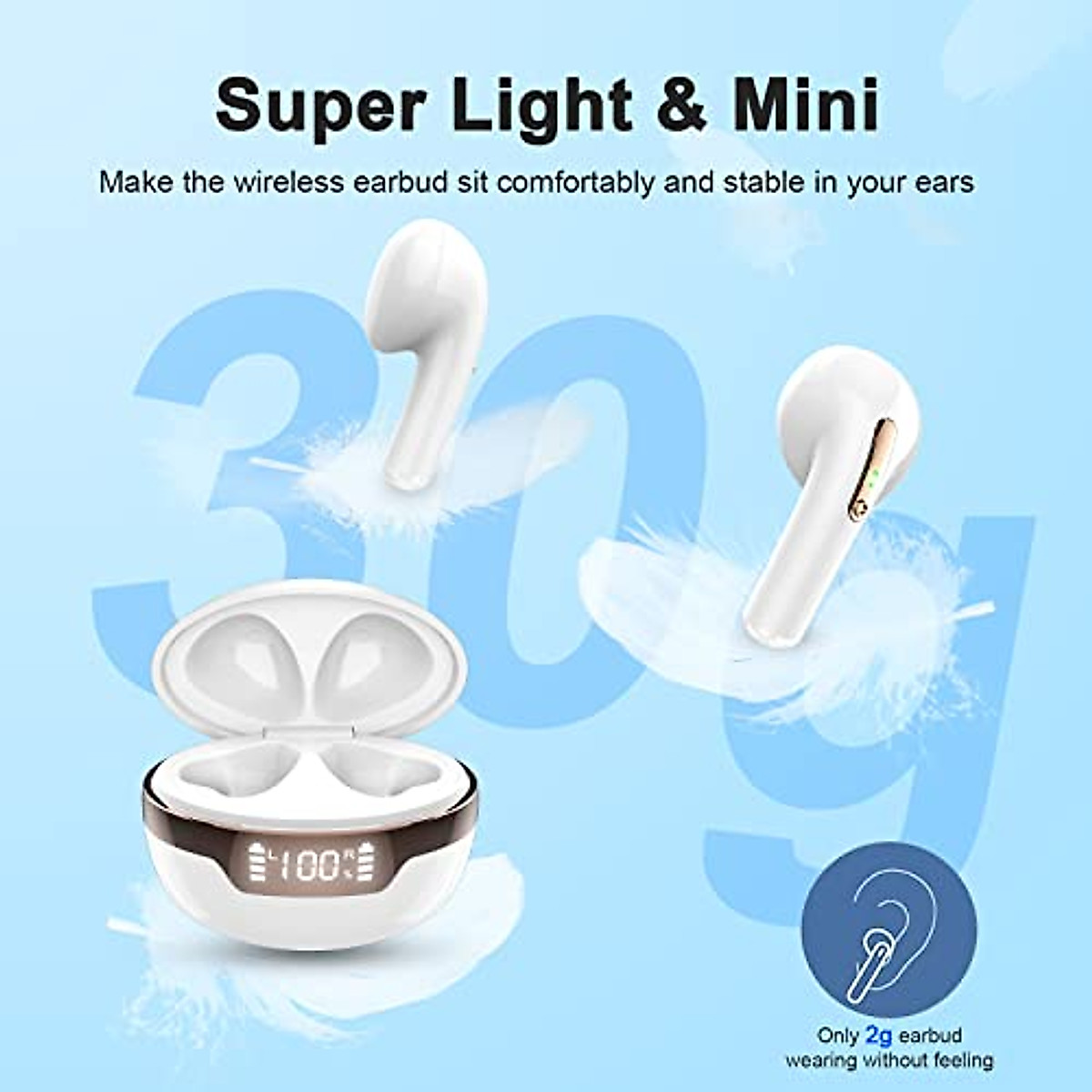 Wireless Earbud, Bluetooth 5.2 Headphones 2022 Bluetooth Earbud with HD Mic, Wireless Earphones in Ear Ear buds with USB-C Charging Case, IP7 Waterproof Deep Bass, Dual LED, 40H Mini Headset for Sport