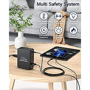 LMAIVE USB C Charging Station, 120W Multiport USB Charging Station, Multi USB Charger Station, Charging Station for Multiple Devices, USB Charging Hub Compatible with MacBook, Laptop, iPhone, iPad