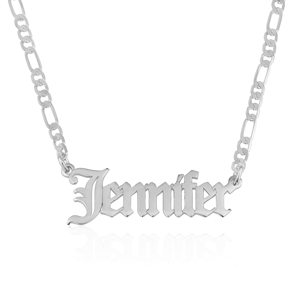Beleco 18k Gold Plated or Sterling Silver 925 Custom Name Necklace - Personalized Name Plate Necklace for Men & Women with Elegant Figaro Chain, 15 Font Style | Customized & Personalized Necklaces
