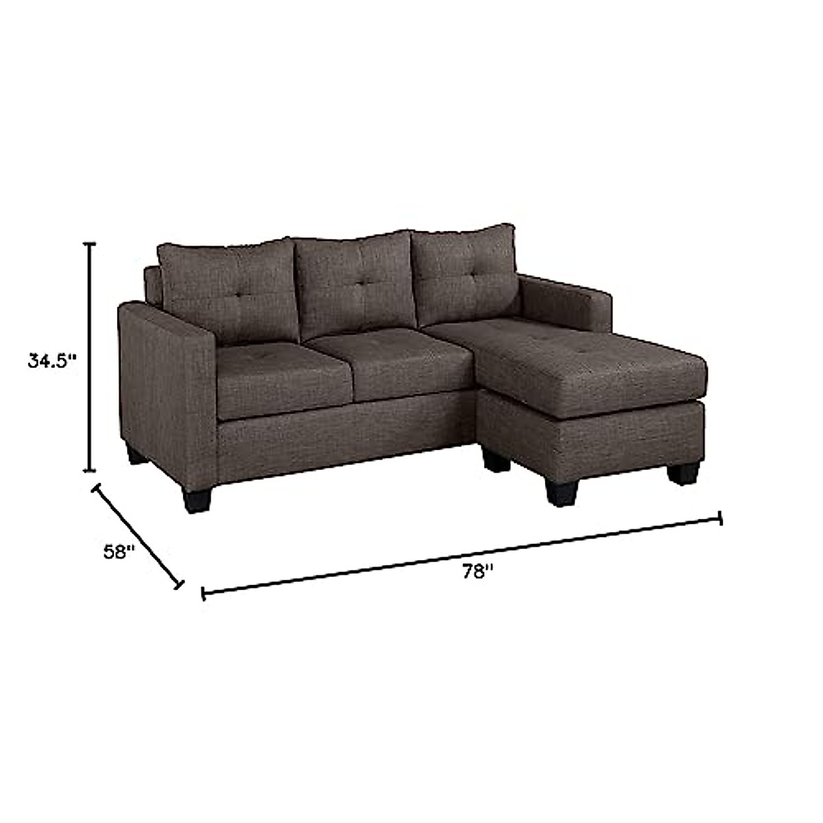 Homelegance Phelps 78" x 58" Fabric Reversible Chaise Sofa, Grayish Brown