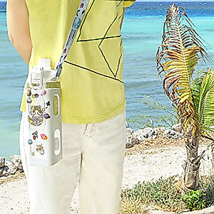 Fanovo Kawaii Water Bottle for Girls, Cute Kids Water Bottles with Straw, Carton Water Jug Large Square Drinking Bottle, Portable Leakproof Aesthetic Water Cup + 3D Stickers/Shoulder Strap, 30 oz