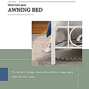 alazyhome Queen Canopy Platform Bed Frame with Headboard and Strong Support Frames Easy Assembly Noise-Free No Box Spring Needed White