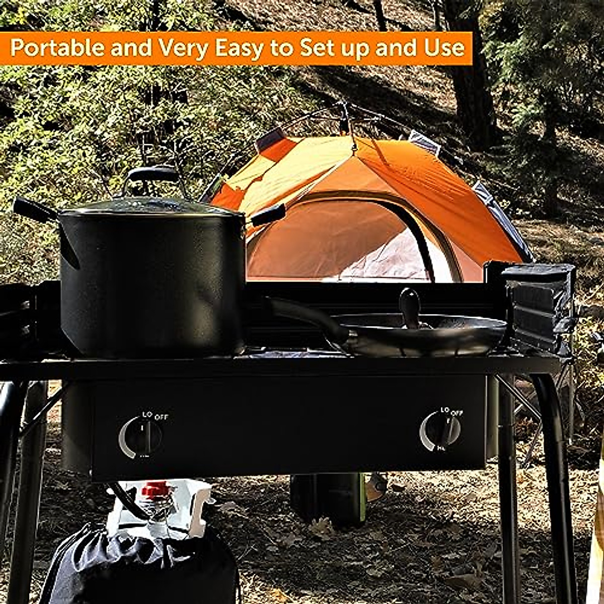 Flame King 200,000 BTU Propane Burner Gas Stove Heavy Duty Turkey Fryer/Camp Cooker, Portable with Stand Great for Outdoor Cooking, Home Brewing & Canning