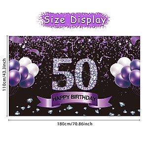 Trgowaul Happy 50th Birthday Decorations for her, Purple Happy 50 Birthday Backdrop Banner for Women, 50 Years Old Bday Party Supplies Photography Background Birthday Sign Poster Decor Gift for Girls