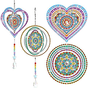 Queekay 2 Pieces 3D Diamond Wind Chime Diamond Art Suncatcher Kits Three Dimensional by Number Hanging Ornament Double Sided Crystal Suncatcher Window Decor for Home Wall Garden(Heart)