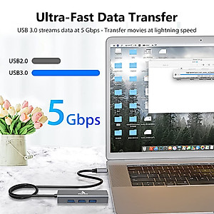 NexiGo 4-Port USB 3.0 Hub, Aluminum Portable USB Hub, 2 Ft Cable, [5Gbps High Speed, 4.5W Charging Supported] for MacBook, Mac Pro/Mini, iMac, Surface Pro, Laptop, USB Flash Drives, Hard Drives