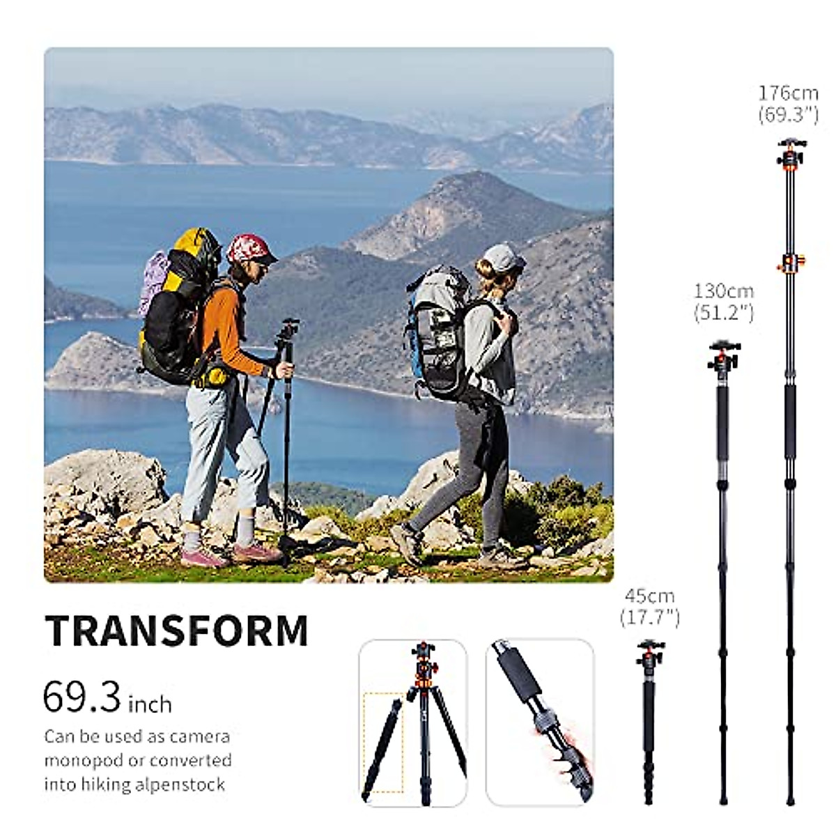 K&F Concept 67 inch Camera Tripod Horizontal Aluminum Tripods Portable Monopod with 360 Degree Ball Head Quick Release Plate for DSLR Cameras T255A4+BH-28L (TM2515T1)