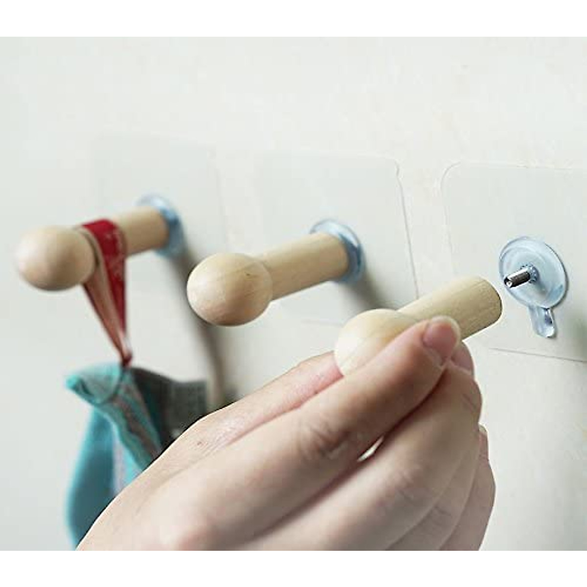 Chonovo 3M Adhesive Wall Hooks - 10 Pack No Drills Wooden Hat Hooks Storage Wall Mounted Coat Hanging Hook for Coat Towel Hat Key Robe Hooks On Door Wardrobe Closet Hooks and Screws Two Kinds of Usag
