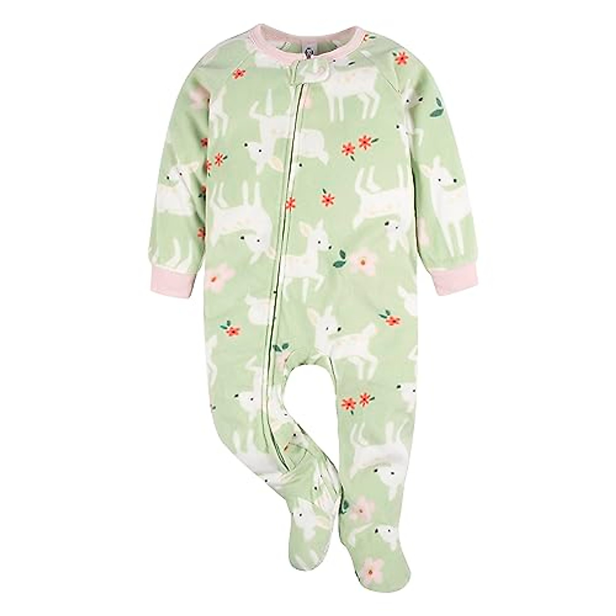 Gerber Baby Girls Flame Resistant Fleece Footed Pajamas 2-Pack, Pink Deer, 6-9 Months