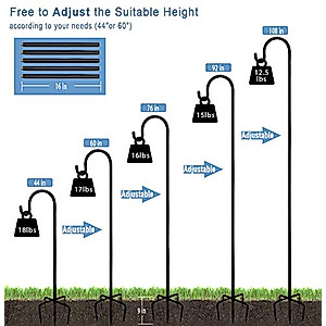 Artigarden 108 inch Outdoor Shepherd Hook with 5 Prong Base (1 Pack), Adjustable Heavy Duty Garden Hanging Stake for Bird Feeder Solar Light Plant Hanger Wedding Decor, Matte Black