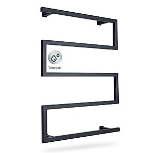 KLZUOPT Exquisite Bathroom Shelves Towel Warmer Black, 5 Bar Electric Heated Towel Dryer Rack Wall Mounted Hardwired Hot Towel Rail for Bathroom, 304 Stainless Steel(Size:US Voltage)