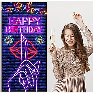 Neon Hot Sexy Lip Happy Birthday Banner Backdrop Burn Book Theme Decor Decorations for Bridal Shower Wedding Night Out Hen Movie Party Bachelorette Party Girls Woman Birthday Party Supplies Favors
