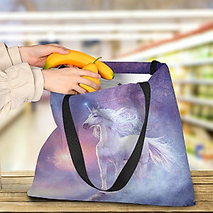 visesunny Women's Large Canvas Tote Shoulder Bag Unicorn Top Storage Handle Shopping Bag Casual Reusable Tote Bag for Beach,Travel,Groceries,Books