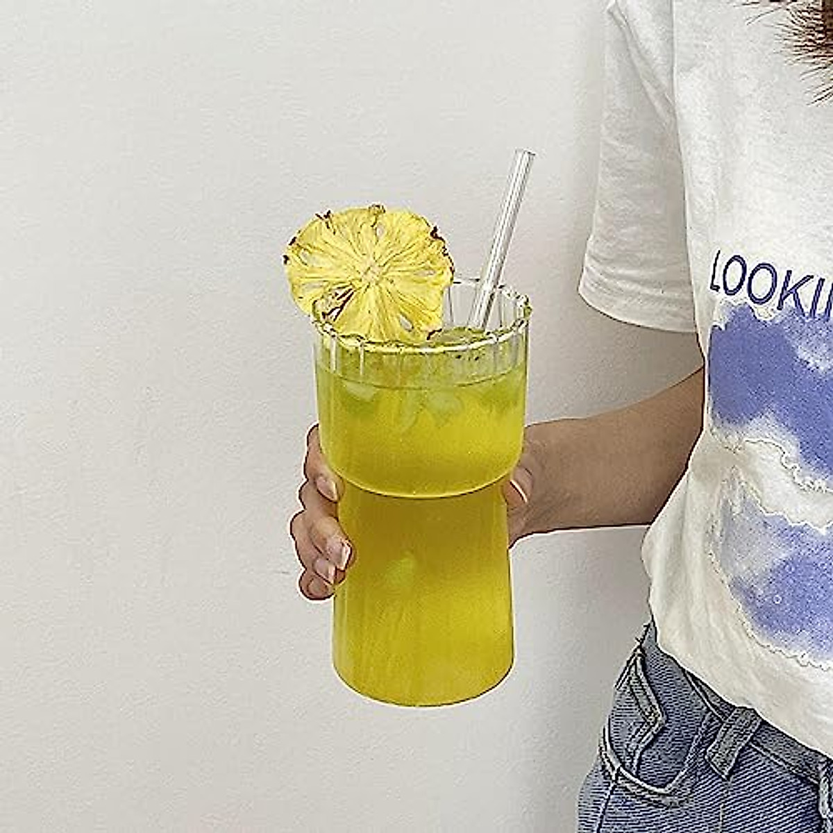 URMAGIC Creative Glass Cup,25Oz Cute Glass Cup,Vintage Drinking Glasses,Creative Glass Cups,Aesthetic Cups,Bar Glassware,Beverage Glasses,Clear Glass Cup for Coffee Juice Water Milk Beer Wine