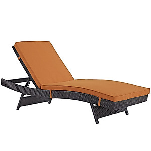 Modway Convene Wicker Rattan Outdoor Patio Chaise Lounge Chair in Espresso Orange