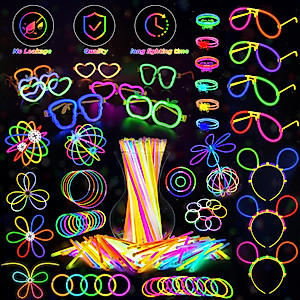 SHQDD New Year Party Favors for Adults Kids, Glow Party Favors, Neon Light Up Party Favors 27 Rave Accessories, 56 LED Light Up Toys, 100 Glow Sticks Bulk Party Pack,Glow in the Dark Party Supplies