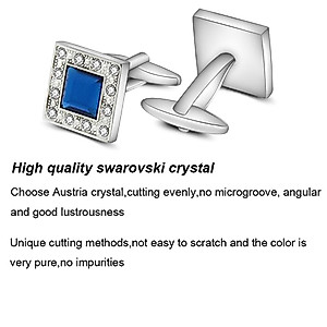 MERIT OCEAN Blue Navy Swarovski Crystal Square Cufflinks for Men Classical Swarovski Cuff Links with Gift Box Elegant Style