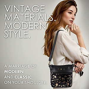 SIXTEASE Crossbody Bag for Women Vintage Style Genuine Leather, Upcycled Canvas, Rug, or Hair On - Cross Body Womens Bags with Inside Zipper Pockets - Black