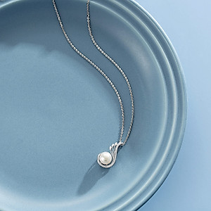 FANCIME June Birthstone Necklace Phoenix Pearl Necklace 9-10mm Genuine Freshwater Pearl Sterling Silver Single Pearl Necklace Fine Jewelry for Women