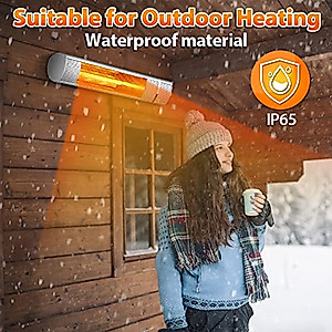 Electric Patio Heater, 1500W Outdoor Heater with 3 Power Settings, Remote Control, Outdoor/Indoor Wall-Mounted Infrared Heater with Fast Heating and Overheat Protection for Large Room, Garage