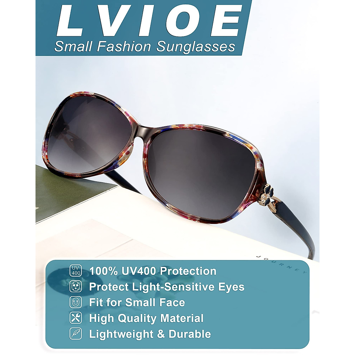 LVIOE Vintage Oval Polarized Sunglasses for Women UV400 Protection Four-leaf Clover Trim Driving Shades LS331