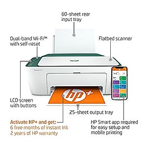 HP DeskJet 27 42e Series Wireless Inkjet Color All-in-One Printer - Print Copy Scan - Mobile Printing - USB Connectivity - Up to 7 ISO PPM - Up to 4800 x 1200 DPI - Sequoia + HDMI Cable