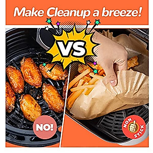 Air Fryer Liners 6.3 inch, 125 Pcs Square Disposable Paper Liners with Four Handles, Oil-proof Water-proof Parchment Paper, Food Grade Cooking Paper for Air Frying, Baking, Roasting Microwave