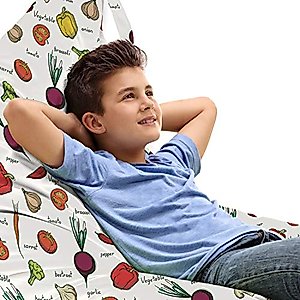 Ambesonne Vegetable Lounger Chair Bag, Organic Cooking Food Drawing Broccoli Pepper Beetroot Mushroom Tomato Pattern, High Capacity Storage with Handle Container, Lounger Size, Multicolor