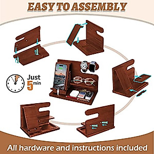 Gifts for Men Wood Phone Docking Station Gifts for him Husband Nightstand Organizer Cell Phone Stand Watch Holder Wallet Station Desk Organizers Gifts for Dad Birthday Gifts for Men