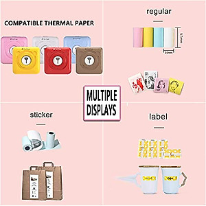 Portable Mini Mobile Phone Photo Memo Printer, 57mm Wireless Bluetooth Thermal Label Printer, Peripage A6 203dpi, Compatible with All Smart Phones, Plus 6 Rolls of Integrated Paper (Red)