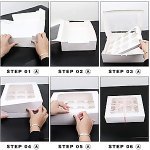 Rarapop 6-Set Cupcake Boxes Hold 12 Standard Cupcales, Food Grade Cupcake Holders Bakery Carrier Boxes with Windowsand Inserts for Cupcakes, Muffins and Pastries