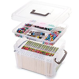 Citylife 8.5 QT Plastic Storage Box with Removable 10 Compartments Tray Portable Clear Storage Container with Handle for Organizing Tool, Craft, Bead, Lego, Sewing