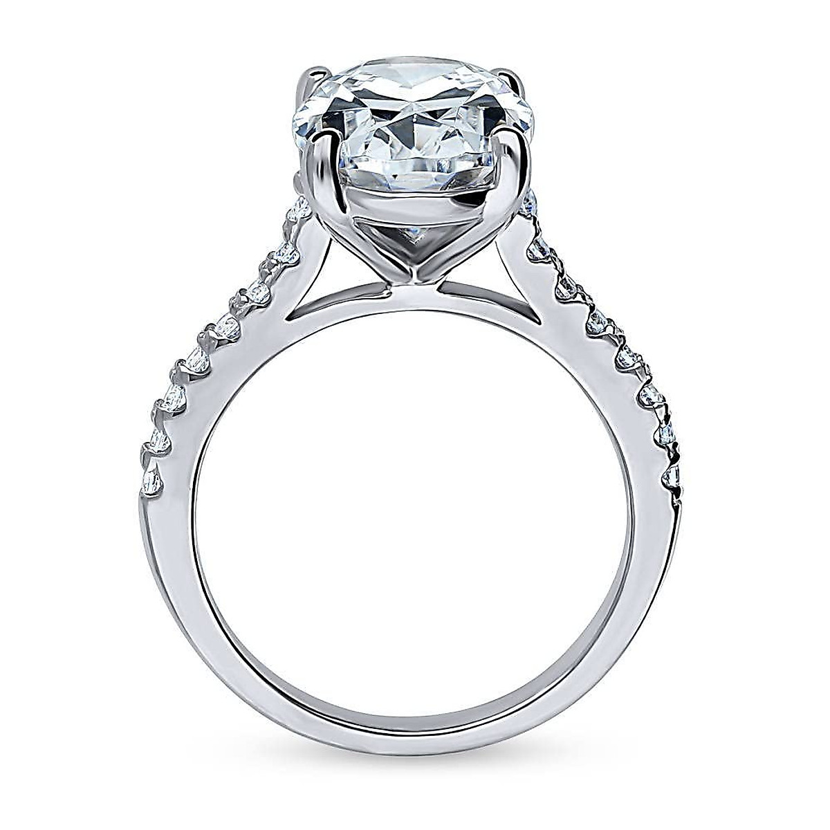 BERRICLE Sterling Silver Solitaire Wedding Engagement Rings 5.5 Carat Oval Cut Cubic Zirconia CZ Statement Cocktail Ring for Women, Rhodium Plated Size 4