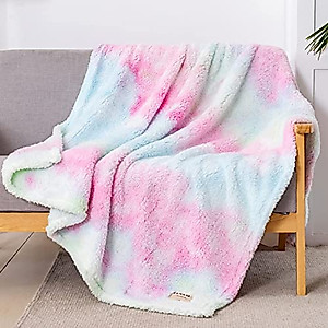 NEWCOSPLAY Sherpa Fleece Throw Blanket Plush Fluffy Cozy Lightweight Blanket for Bed Sofa Couch Travel (Tie dye Rainbow, Twin(60"x80"))