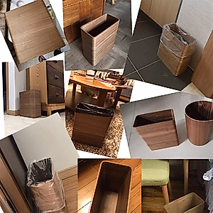 UOXOO Garbage Can Walnut/Curved Willow Trash Can Wastebasket Square Garbage Bin for Living Room, Bedroom,Bathroom/Black Walnut