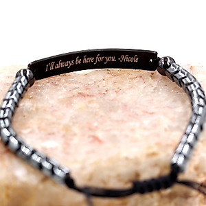 Natural Black Hematite Stone Beads Engraved Name ID Bracelet for Men Women Customized Kids Name Bracelet for Mom Dad Y1457