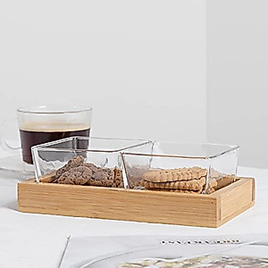 GOODSDECO Glass Serving Dishes with Wood Serving Tray, Divided Serving Platters with Wood Tray, Glass Bowl and Platters for Parties (2pcs)