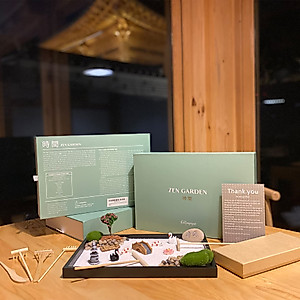 Ostranenie The Life Zen Garden Time, 11.8x8 inch Mini Zen Garden for Desk with Large Tray, 6-Rake Tool Set, and More Accessories for Relaxing Fidgeting, Enchanting Japanese Room Decor