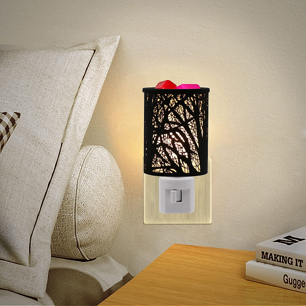 Metal Wax Melt Warmer Oil Burner Plug in, Electric Candle Wax Warmer Melter Essential Oil Fragrance Warmer with Tree Pattern, Night Light Aroma Lamp for Home Office Bedroom Gifts & Decor (Black)